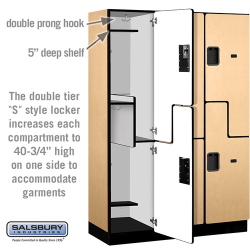 18" Wide Double Tier 'S' Style Designer Wood Locker - 3 Wide - 6 Feet ...